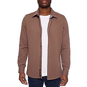 Robert Graham Men's Tomaz Long-Sleeve Button-Up Overshirt, Sand, Large