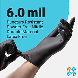 ASAP Thick Nitrile Gloves - 6 Mil Powder Free Latex Free Black Nitrile Gloves - Disposable, Food Safe, Multipurpose Gloves