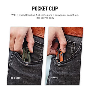 OKNIFE Mettle EDC Pocket Knife, 3.24 inch 154CM Folding Knife with Pocket Clip, G10 Handle Flipper Knife for Hunting, Camping and Work (Orange)
