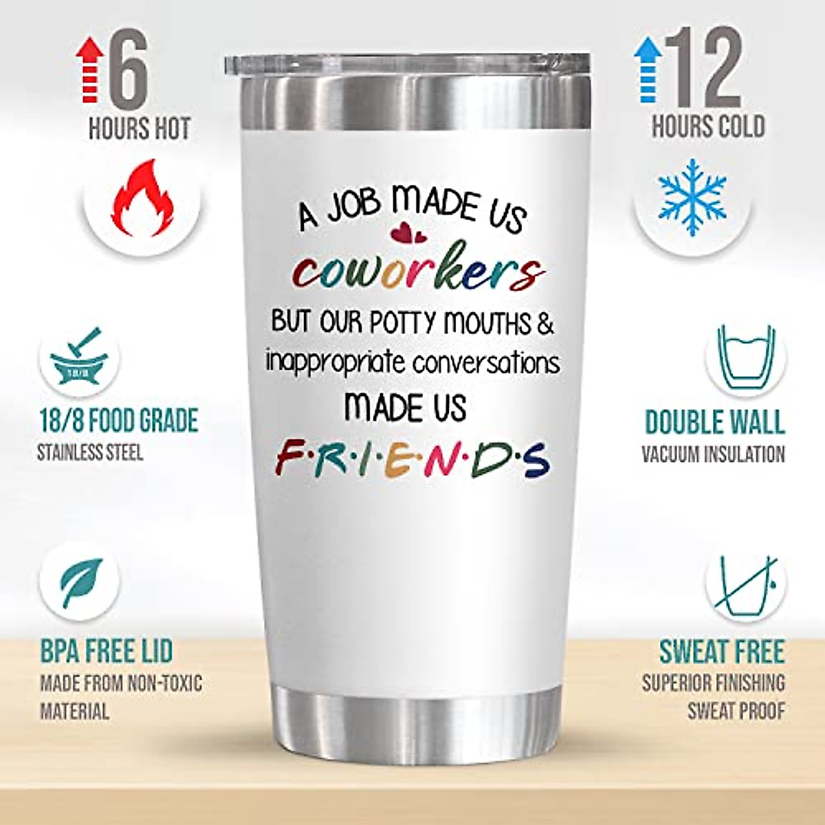 TEEZWONDER Funny Gifts For Coworkers, Friends, Females, Work Bestie Gifts For Women, Thoughtful Best Friends, Office Appreciation, Thank You Gift For Coworkers, 20 Oz Stainless Steel Tumbler