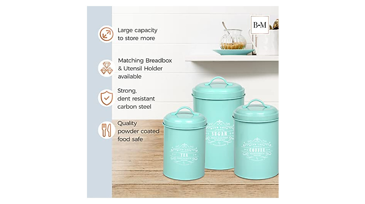 Baie Maison Turquoise Farmhouse Canister Set - Stylish Kitchen Storage