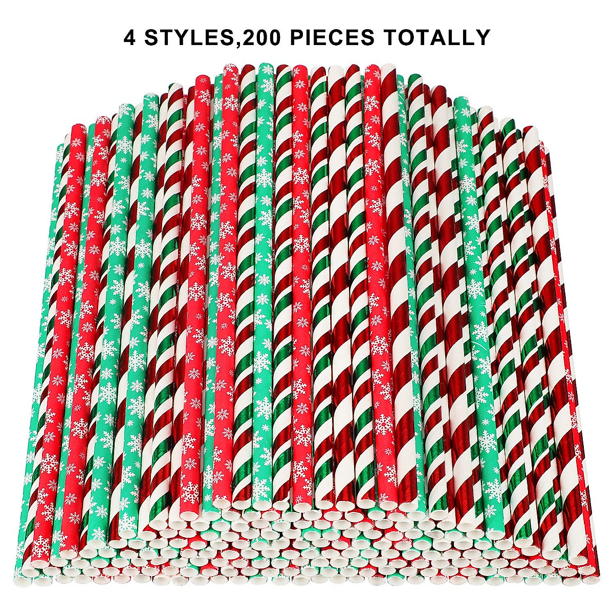 200 Pieces Christmas Paper Straws Drinking Straws Colorful Stripe Paper Straw for Christmas Party Supplies (Color Set 4)