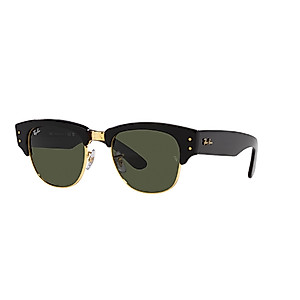 Ray-Ban RB0316S Mega Clubmaster Square Sunglasses, Black on Gold/Green, 53 mm