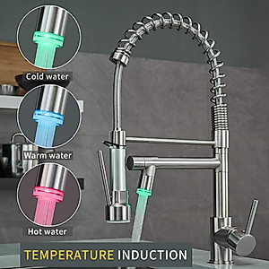 AIMADI Commercial Pull Down Kitchen Faucet Sprayer with LED Light,Brushed Nickel