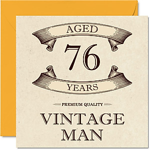 Stuff4 Vintage 76th Birthday Cards for Men - Aged 76 Years - Fun Birthday Card for Grandpa Dad Papa Pops Husband Uncle Brother Cousin, 5.7 x 5.7 Inch Greeting Cards, 76th Birthday Card
