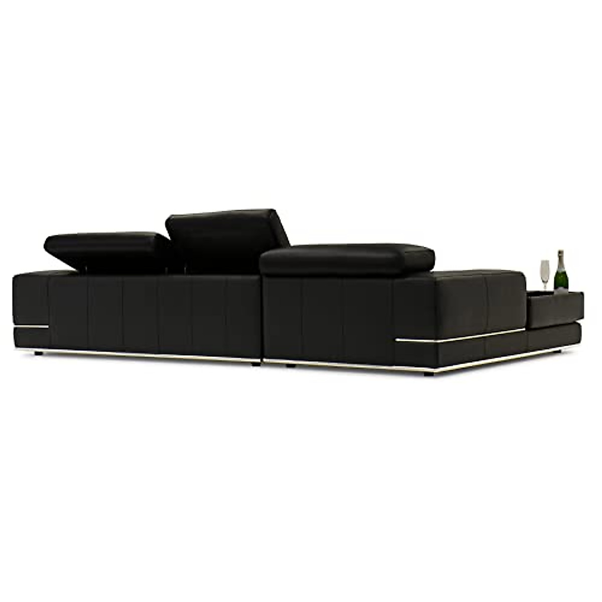 ZURI Encore Black Leather L-Shaped Sectional with Adjustable Headrests - Left Chaise