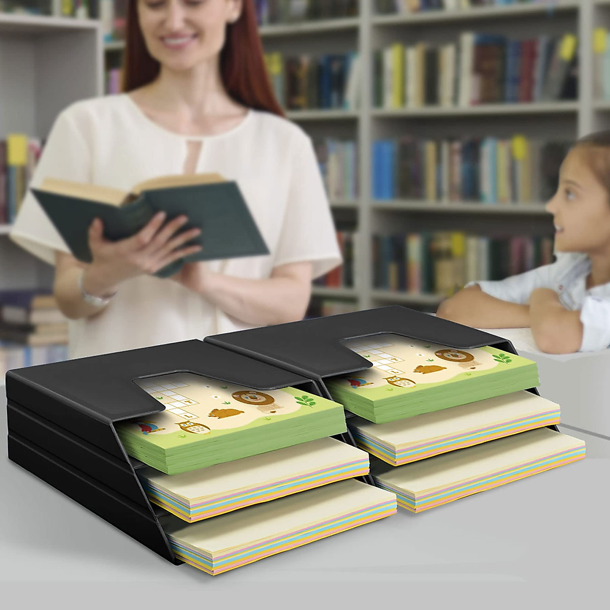 Acrimet Vertical Triple File Folder Holder Organizer (Black Color)