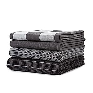 Kitchen Cotton Towels - 100% Cotton Gray Dish, Hand, Tea Towels - Flat, Terry, Waffle, Herringbone - 28 x 16 in