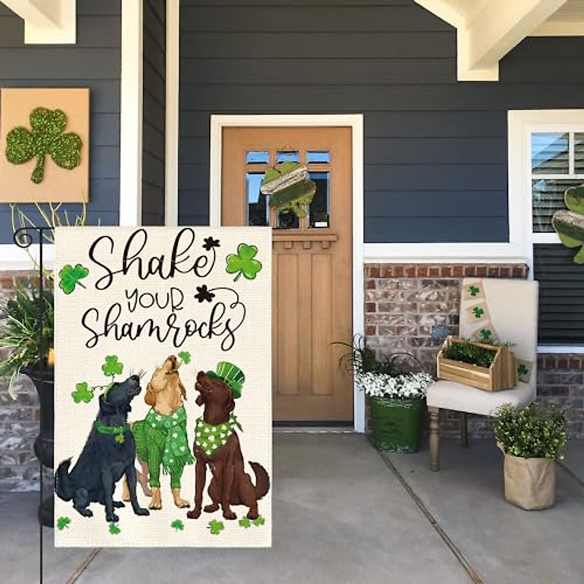 AVOIN colorlife Shake Your Shamrocks St Patricks Day Garden Flag 12x18 Inch Double Sided Outside, Dogs Clover Floral Yard Outdoor Flag