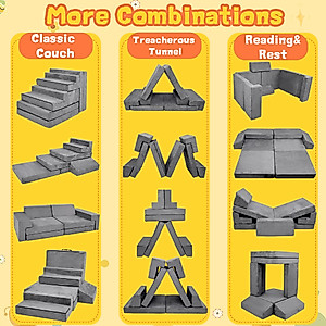 LFCREATOR Kids Play Couch,Modular Couch for Toddler and Baby Playroom/Bedroom,Imaginative Convertible Play Couch for Boys Girls.Gift for Kids,Grey