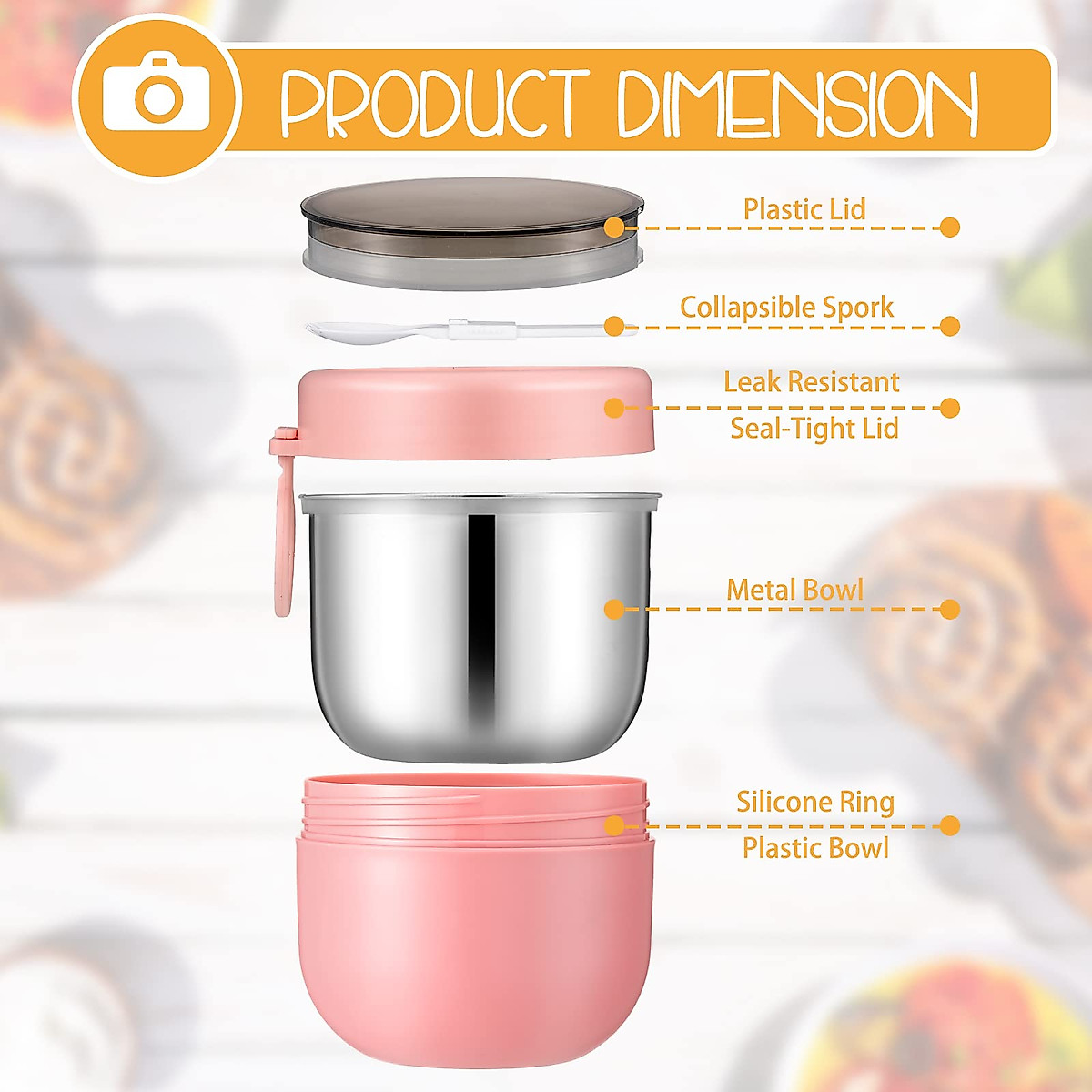 Sunnyray 21 oz Seal Tight Overnight Oats Container with Lid and Spoon Stainless Steel Overnight Oats Jars Reusable Leak Spill Proof Oatmeal Travel Container for Cereal Milk Vegetable Salad (4 Pcs)