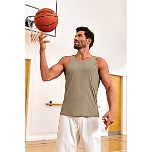 ZIWOCH Mens Workout Stringer Tank Tops Gym Muscle Sleeveless Cotton Shirt Training Bodybuilding Vest Khaki