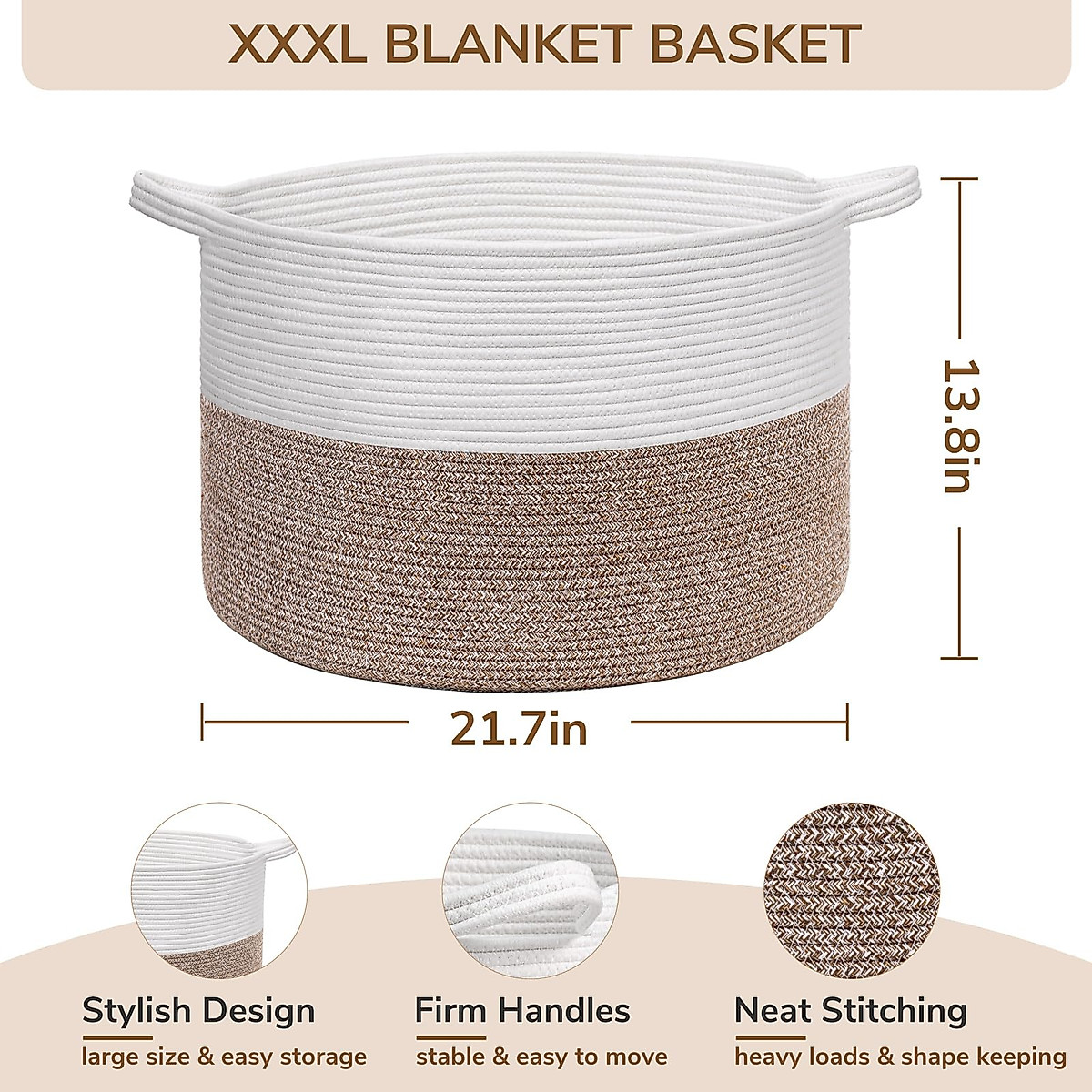 INDRESSME XXXLarge Cotton Rope Basket Woven Baby Basket set of 2