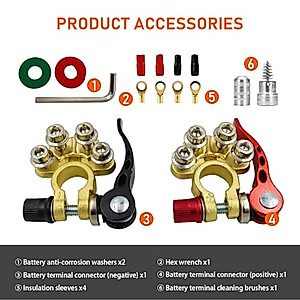 QODOLSI Cables Terminal Connectors Kit，Cables Terminal Connectors，4 Way Quick Release Disconnect Terminals w/ Washers，Marine Car Boat RV Cables Accessories (Multicolored #Full Set) (QODPJ2403MC-2PCS)