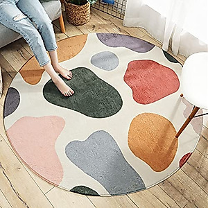 TEALP 4Ft Round Area Rug,Modern Area Rug Soft Faux Wool Rug for Living Room Nonslip Circle Rug with Stone Pattern Washable Floor Carpet for Bedroom Laundry Room Nursery