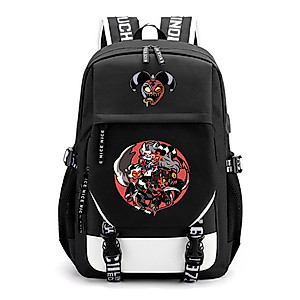 Jupkem Anime Helluva Boss Backpack Bag USB with Charging Port Student School Bag Laptop Cosplay for Boys Girls