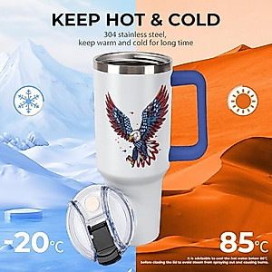 American Flag Bald Eagle Insulated Tumbler with Lid And Straw Stainless Steel Travel Coffee Mug 40oz Deep Blue-style