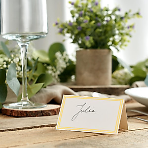 THE TWIDDLERS 200 Name Place Cards for Wedding Table Setting 3.5" x 2" Inch, White Blank Tent Name Cards with Gold Foil Border for Banquet, Reserved Seating, Dinner Parties