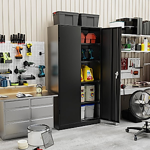 Greenvelly Metal Storage Cabinet, 72" Black Locking Storage Cabinets with Doors and 4 Shelves, Tall Tool Storage Cabinet for Garage, Steel Lockable File Cabinet Metal Locker for Home Office, Classroom