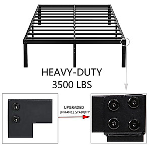 QUALEONA Bed-Frame-Queen, 18 Inch Metal Platform Queen-Size-Bed-Frame, No Box Spring Needed, Heavy Duty Steel Slat Support, Noise Free, Easy Quick Assembly, Black