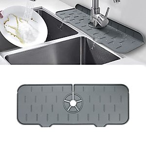 Silicone Faucet Handle Drip Catcher Tray, LAULEYHH Kitchen Sink Splash Guard Silicone Faucet Mat, Drip Protector Splash Countertop,Sink Draining Pad Behind Faucet for Bathroom Farmhouse and RV Protect