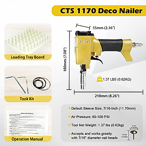 CTS 1170 Pneumatic Upholstery Decorative Tack Nail Gun, 7/16" (11.7mm) Head Diameter Air Finish Deco Nailer for Furniture, Home Decor (7/16-Inch Deco Nailer (11.70mm))