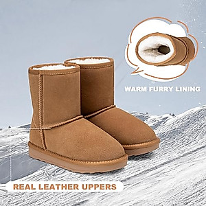 Vepose Boy's Girl's Snow Boots Brown Cow Suede Leather Warm Classic Booties for Little Kids Size 3(CTX827 Brown 03)
