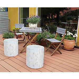 Delsit Woody Outdoor Pouf Ottoman - European Made Waterproof & Lightweight Round Seat - Stylish Home Decor & Living Room Furniture - Versatile Footrest & Seating for Indoor & Outdoor | Birch Print