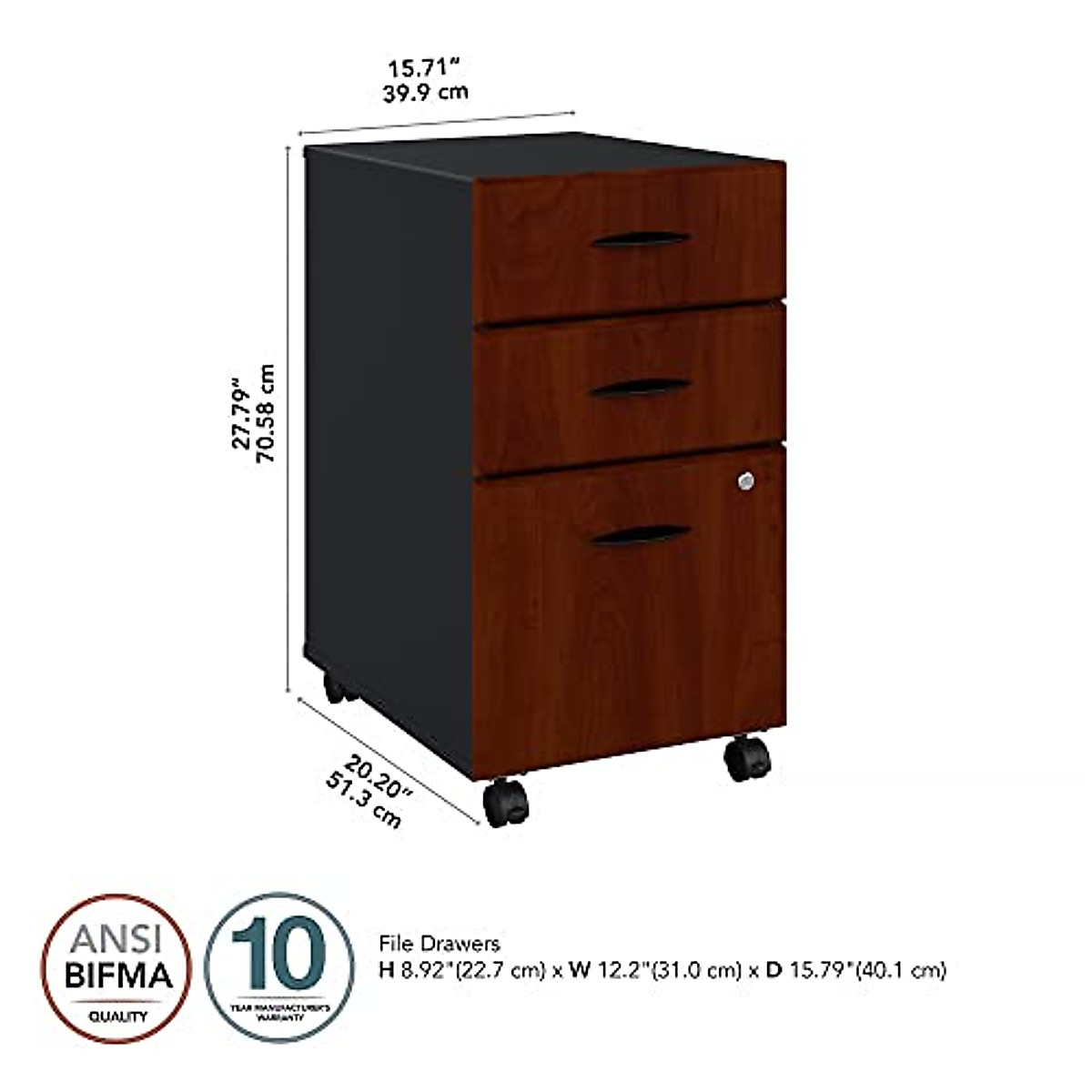 Bush Business Furniture Series A 3 Drawer Mobile File Cabinet, Hansen Cherry/Galaxy