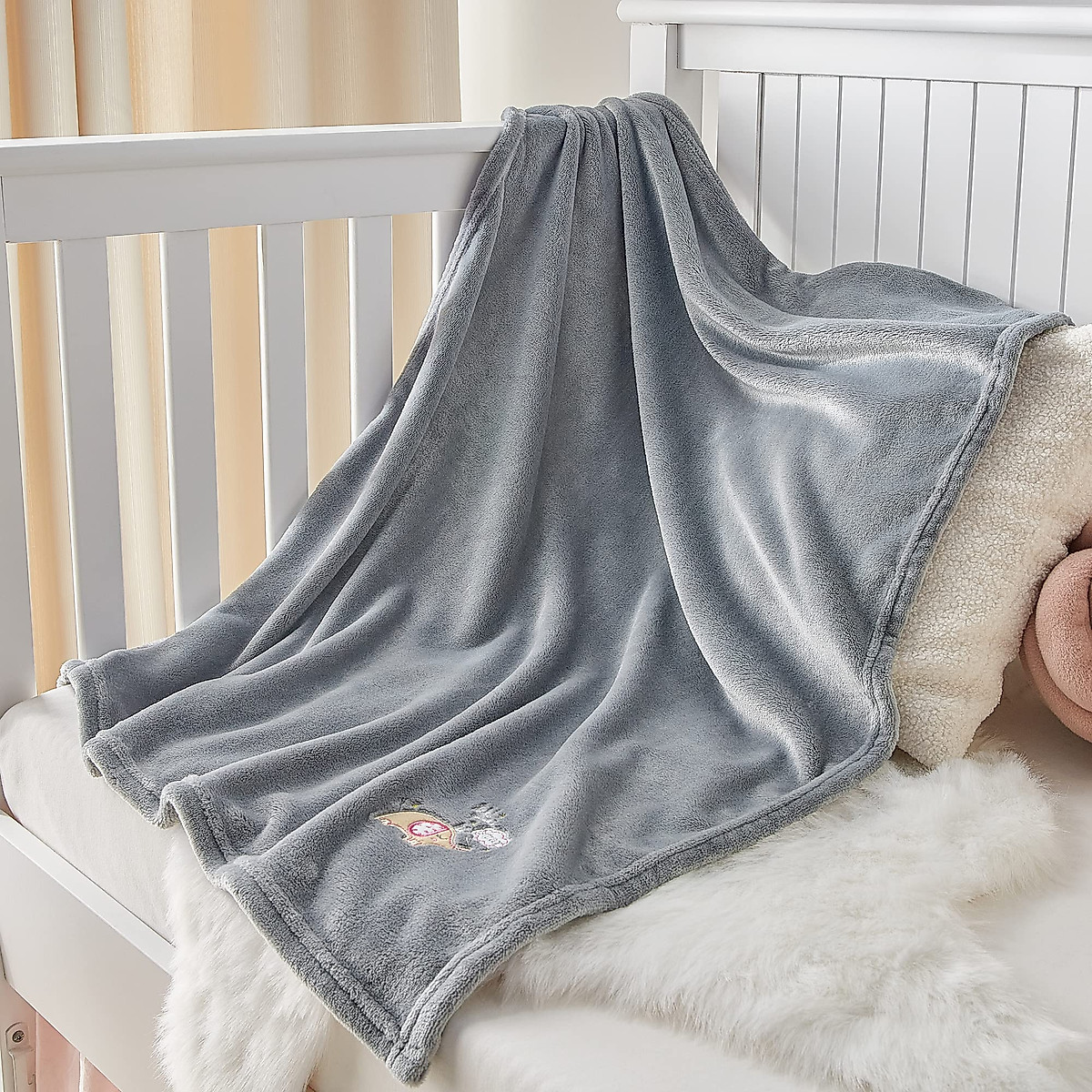 BEDELITE Baby Blankets for Boys Girls 30" x 40", Soft Cozy Fuzzy Fleece Blanket with Embroidered Dinosaur, Warm Breathable Infant Newborn Toddler Blanket for Crib Stroller Travel, Navy