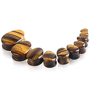 NewZenro Amazonite Tiger Eye Teardrop Ear Gauges Plugs Tunnels Stretcher Expanders Natural Organic Stones Double Flared Earrings Piercing Jewelry (7/8"(22mm)