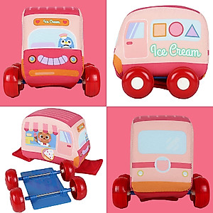 Click N' Play Plush Cars - Set of 4 Soft Cars - Durable Stuffed Ambulance, Taxi, Police Car, Ice Cream Truck Toys - Sensory Baby Car Toy Set - Sensory Push Cars for Toddlers, Kids