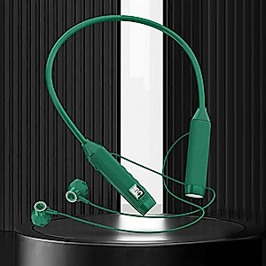 Sports Blue-Tooth Earphones, High-Power Neck-Mounted Earphones with LED Digital Display, Stereo Earbuds Bone-Conduction Earphone with Skin-Friendly Memory Silicone Collar, Super Battery Life (Green)