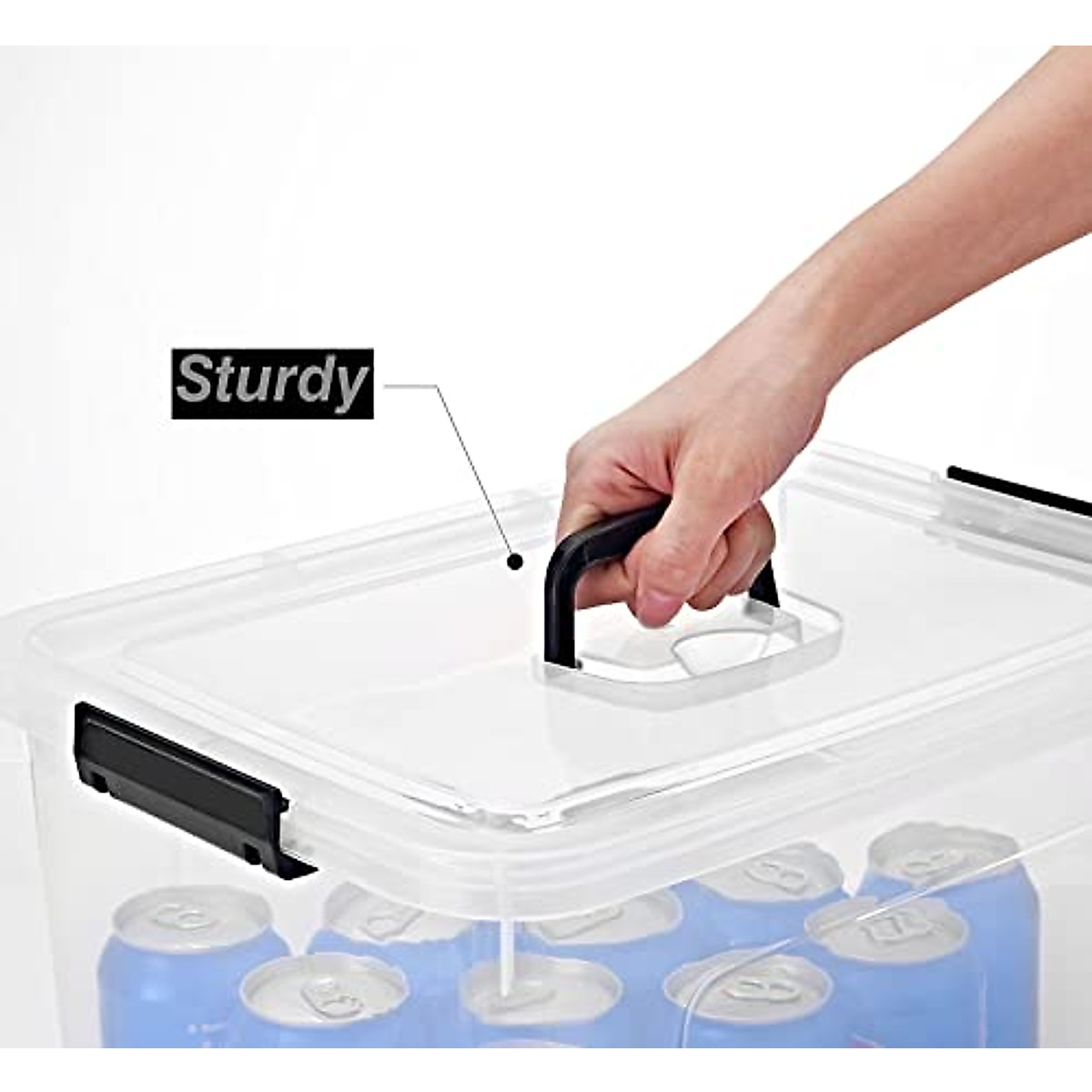 Krihan 19 Quart Large Storage Latch Box, Clear Plastic Latching Box, Latch Bin with Handle and Lid, 4 Packs Clear and Black