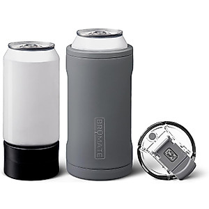 BrüMate Hopsulator Trio 3-in-1 Insulated Can Cooler for 12oz / 16oz Cans + 100% Leak Proof Tumbler with Lid | Insulated for Beer, Soda, and Energy Drinks (Matte Gray)