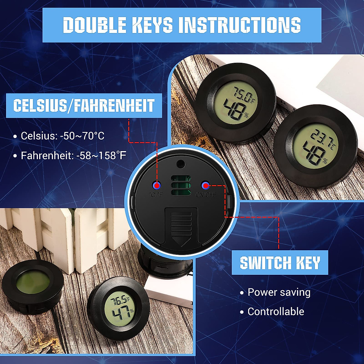Mini Hygrometer Thermometer Electronic Digital Humidity Meter Gauge Monitor LCD Display Indoor Temperature Sensor with Fahrenheit Celsius for Jars Greenhouse Garden Fridge (12 Pieces)