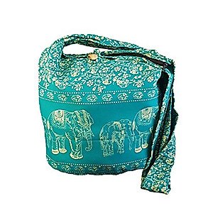 BTP! Elephant Sling Crossbody Shoulder Bag Purse Hippie Hobo Thai Cotton Gypsy Bohemian Teal Small ME12