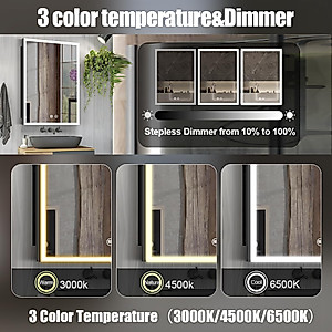 Janboe LED Medicine Cabinet with Light,16×24inch,Recess Mirror Cabinet for Bathroom,3 Color,Dimmable,Demister,Detachable Side Plate,Recess Mount or Surface Mount