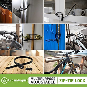Urban August Adjustable Zip Tie Lock for Cabinet Refrigerator Bike Stroller Helmet Skateboard Luggage- Multi-Purpose Keyed French Door Lock - Stainless Steel Fridge Lock with Key - Black, 1 Pack