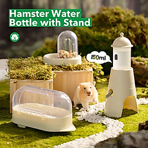 MEWOOFUN Hamster Water Bottle with Stand & Hideout Space for Dwarf Hamsters Gerbils Mice (150ml)