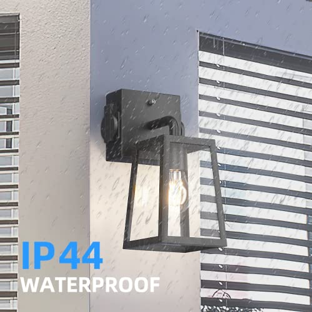 SPECILITE Dusk to Dawn Porch Lights with 2 Outlets, Waterproof & Anti-Rust Outdoor Light Fixture, Black Finish Exterior Light Fixture for Garage, Patio, Garden