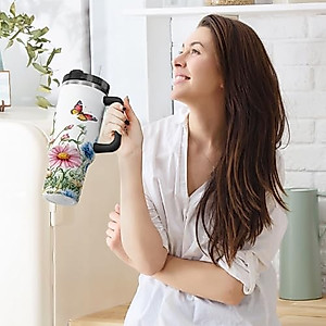 Flradish 30oz Tumbler with Handle, Daisy Flowers Stainless Steel Tumbler with Lid and Straws Double Wall Vacuum Insulated Leakproof Coffee Travel Mug