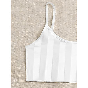 WDIRARA Women's Satin Striped Cami Top and Pants Soft Sleeveless Pajama Lounge Set White L