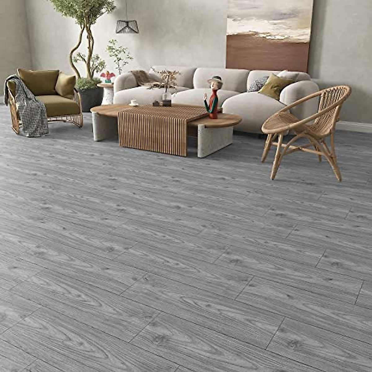 CHIHUT 36 Pack Bathroom Floor Tiles Peel and Stick Waterproof Laminate Flooring Planks 6''x36'' Removable Wood Vinyl Plank Flooring Self Adhesive Vinyl Tile for Living Room Bedroom Kitchen RV DIY