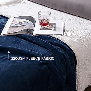 BEDELITE Sherpa Fleece Blanket Navy Blue Throw Blanket for Couch & Bed- 480GSM Thick Warm Winter Blankets, Super Soft & Cozy Fuzzy Blanket (50" X 60")