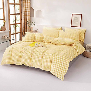 ETDIFFE Yellow Comforter Set Queen Size, 3 Piece Farmhouse Gingham Grid Bed Set - Soft and Lightweight Buffalo Checkered Plaid Microfiber Down Alternative Comforter (90x90) for Kids Girls