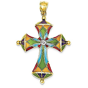 IceCarats 14K Yellow Gold Multi-color Holy Cross Necklace Religious Pendant Jesus Christ Charm Only