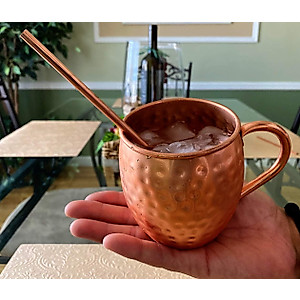 SciencePurchase Set of 4 Pure Copper Moscow Mule Mugs Gift Set with 4 Copper Cocktail Straws and 2 Shot Glasses, Each Hammered Mug Holds 18 Ounces