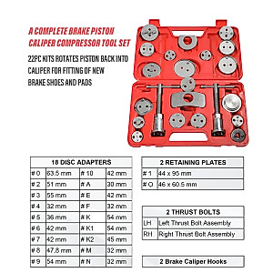 YAKEFLY 24Pieces Brake Caliper Tool,Universal Disc Brake Caliper Wind Back Tool and Piston Compression Sets,Heavy Duty Brake Caliper Compression Tool Caliper Piston Tool (Red)