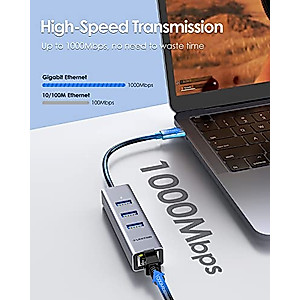 LENTION USB C Hub Ethernet Adapter, 3 USB 3.0 Ports, RJ45 Network Connector for 2023-2016 MacBook Pro, New Mac Air/iPad Pro, Chromebook, More, Stable Driver Certified (CB-C23s, Space Gray)